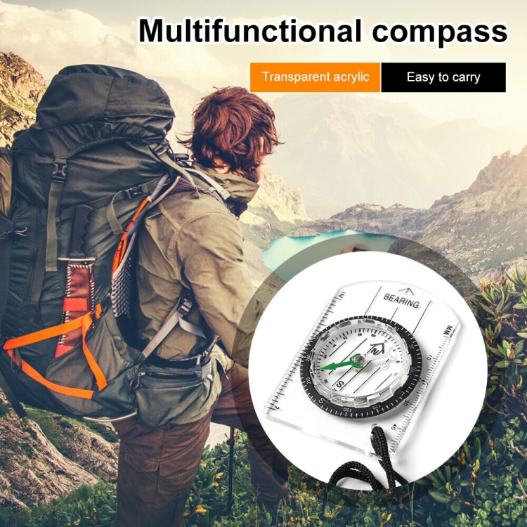 Outdoor Hiking Camping Baseplate Compass Map Measure Ruler