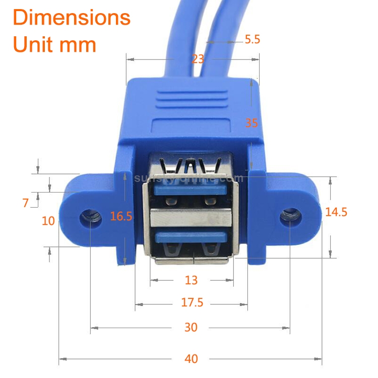 เมนบอร์ด 20pin Turn Double USB3.0 Extension Cable with Ear Baffle Cable