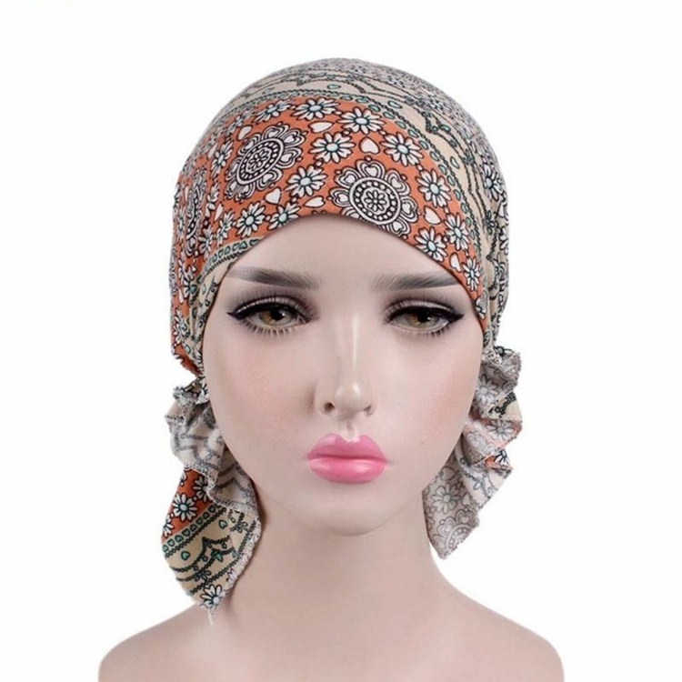 2 PCS Stretch Cotton Printed Turban Cap Chemotherapy Cap Toe Cap, Size ...