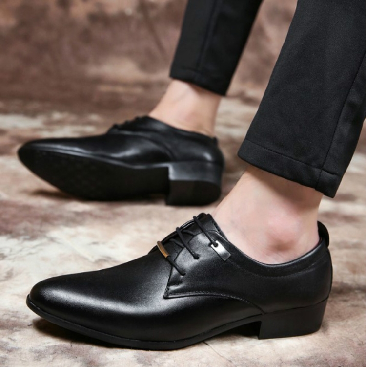 Men Business Dress Shoes Pointed Toe Men Shoes, Size:38(Black)