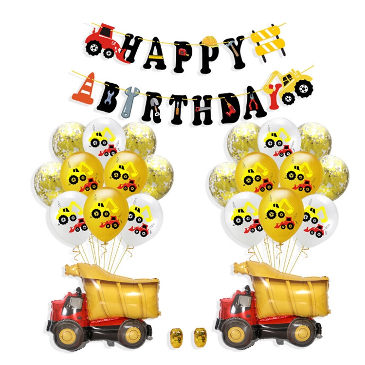 건설 트랙터 풍선 공기 풍선 생일 굴삭기 차량 배너 베이비 샤워 키즈 소년 생일 파티 용품 정장 4