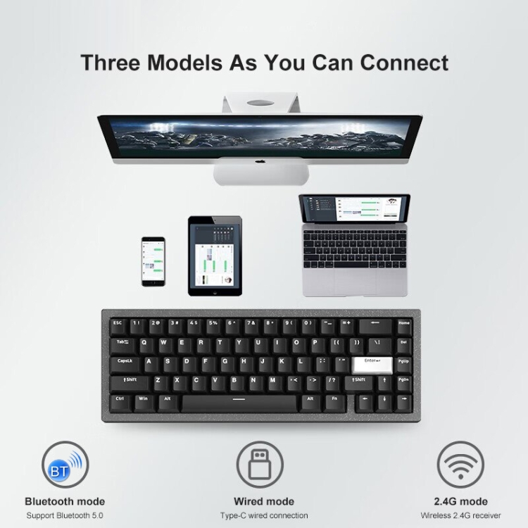 Ajazz AC067 67 키 블루투스 무선 3모드 핫 플러그 RGB 기계식 키보드, 아이스크림 샤프트(회색)