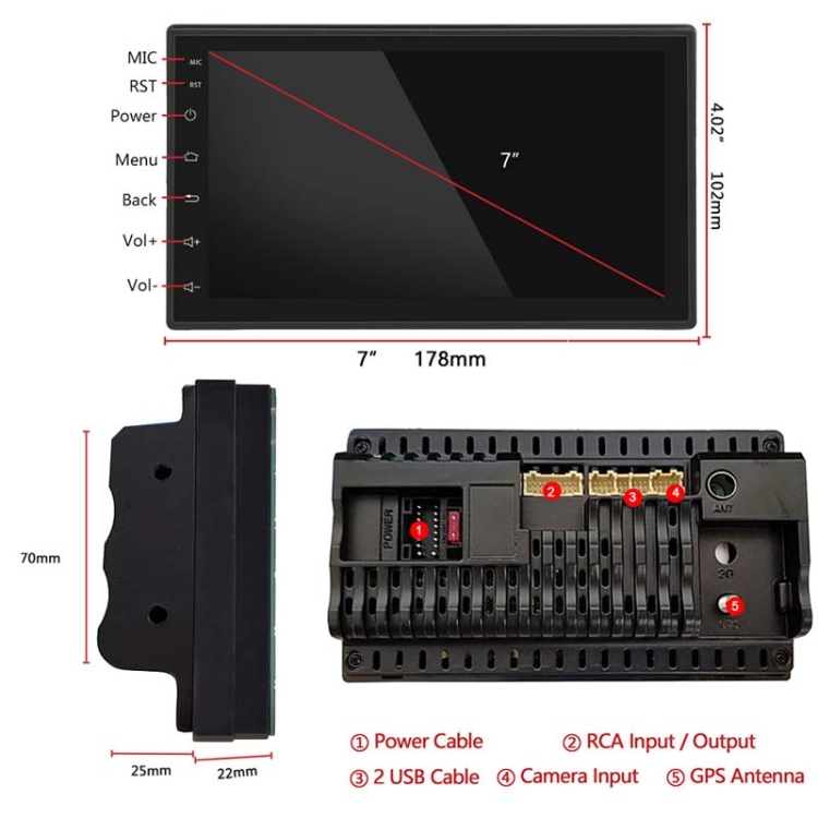 A2222KT 7-Zoll-Android-Navigation WiFi Version 2 + 32G GPS Bluetooth 2 ...