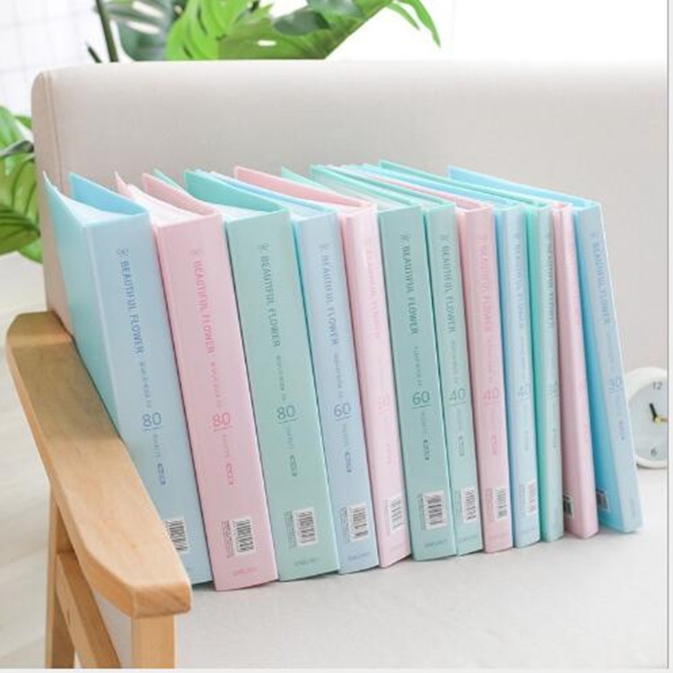 2 Pcs 사무실 보관 폴더 꽃 정보 소책자 분류 가방 투명 메뉴 삽입 저장 상자 색상 30 페이지 핑크
