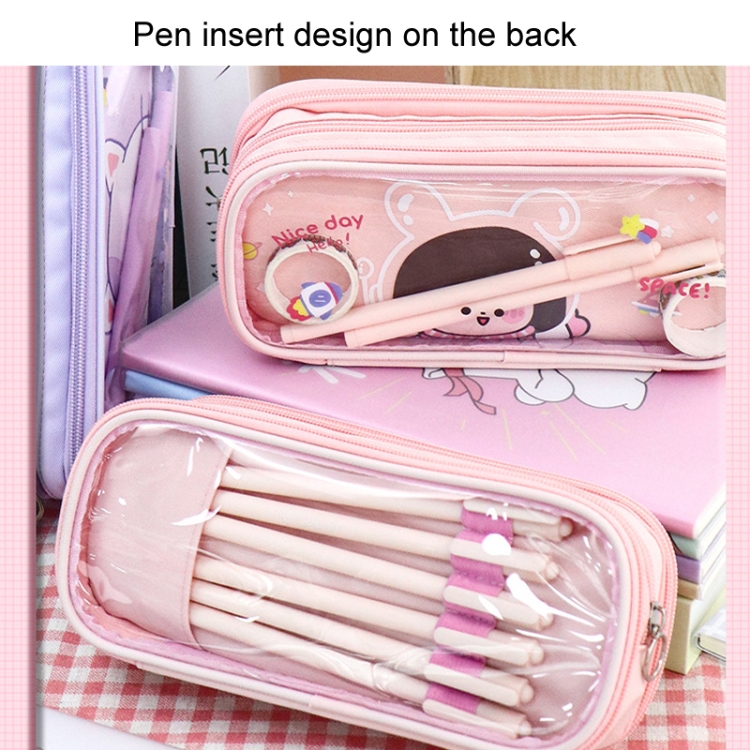 Transparent 3 Layer Pencil Bag Cute Cartoon Stationery Box,Color ...