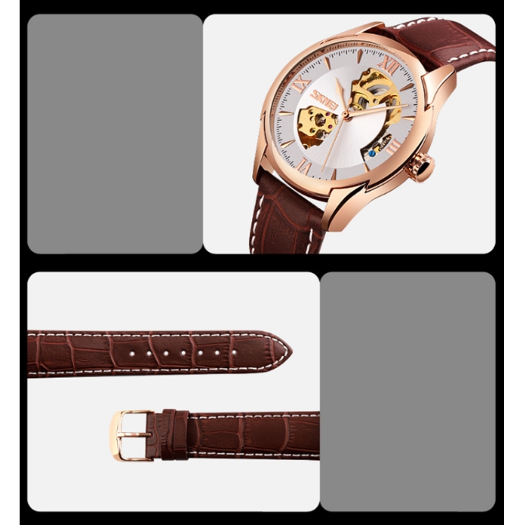 SKMEI 9223 Men Automatic Hollow Through Bottom Watch Student Leather ...