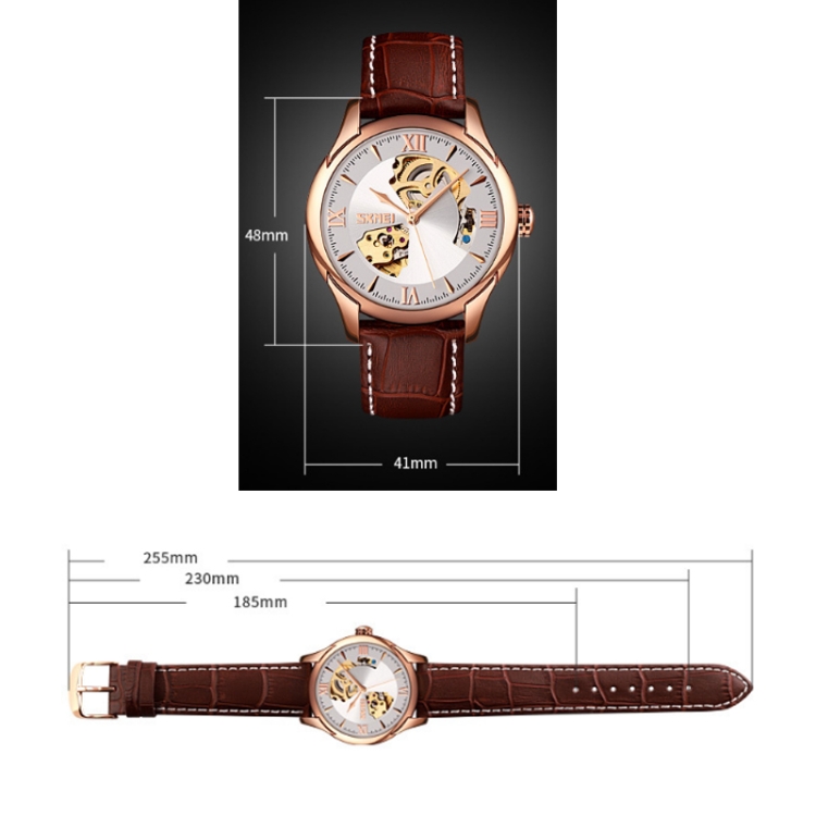SKMEI 9223 Men Automatic Hollow Through Bottom Watch Student Leather ...