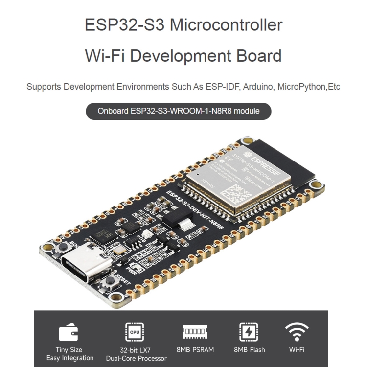 Microcontrôleur Waveshare ESP32-S3 Carte de développement Wi-Fi 2,4 GHz ESP32-S3-WROOM-1-N8R8 ...