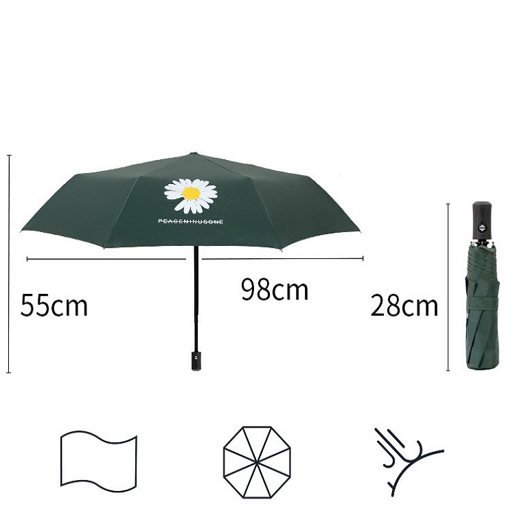 GD Daisy Vinyl Sunny And Rain Umbrella Anti-UV Shade Sunscreen Three ...