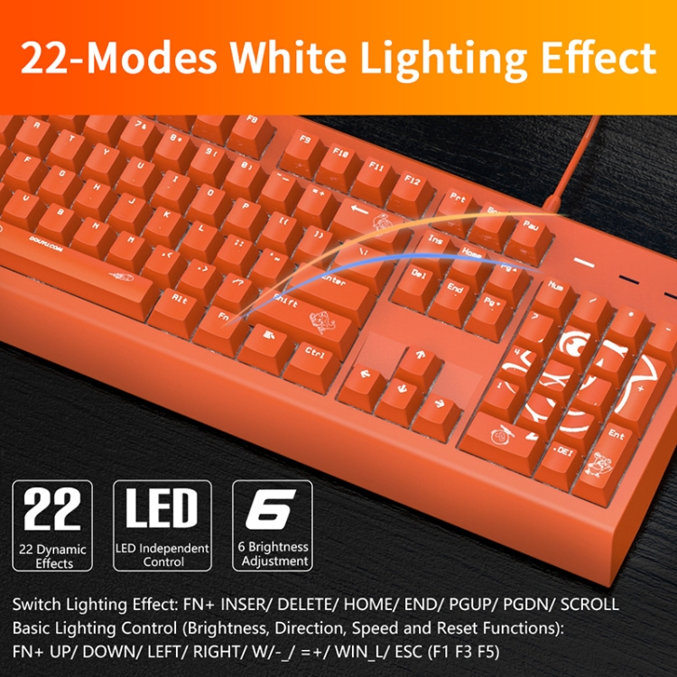 Ajazz DKM170 104 Keys Gaming Keyboard แบบมีสายพร้อมแสงพื้นหลังสีขาว ...