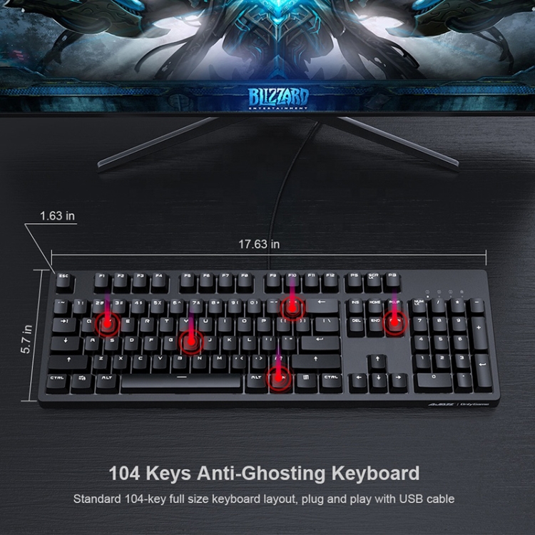 Ajazz AK535 104-Key Cherry Mechanical Keyboard แบบมีสาย Office Backlit Gaming Keyboard, ความยาว ...