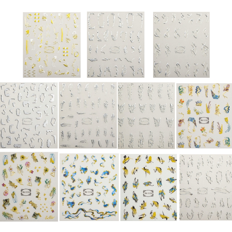 TH-1108 10pcs 서리로 덥은 투명 다시 접착제 브론 징 얼룩 네일 아트 스티커