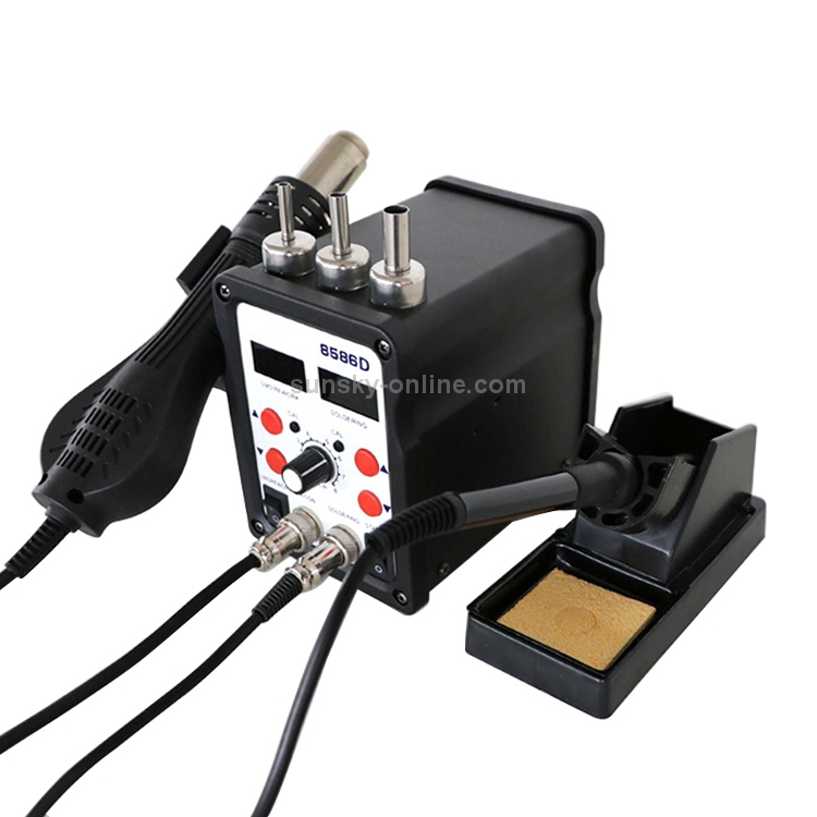 8586D 2-in-1 Double Digital แสดงผลปืนลมร้อนสถานีบัดกรีปลั๊กของสหรัฐฯ