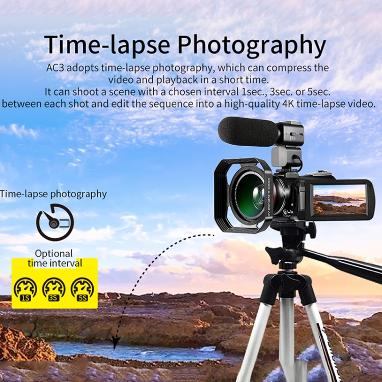 ORDRO AC3 3.1 inch IPS Screen 4K Full HD 13MP Night Vision WiFi Live Camcorder DV Digital Camera ...