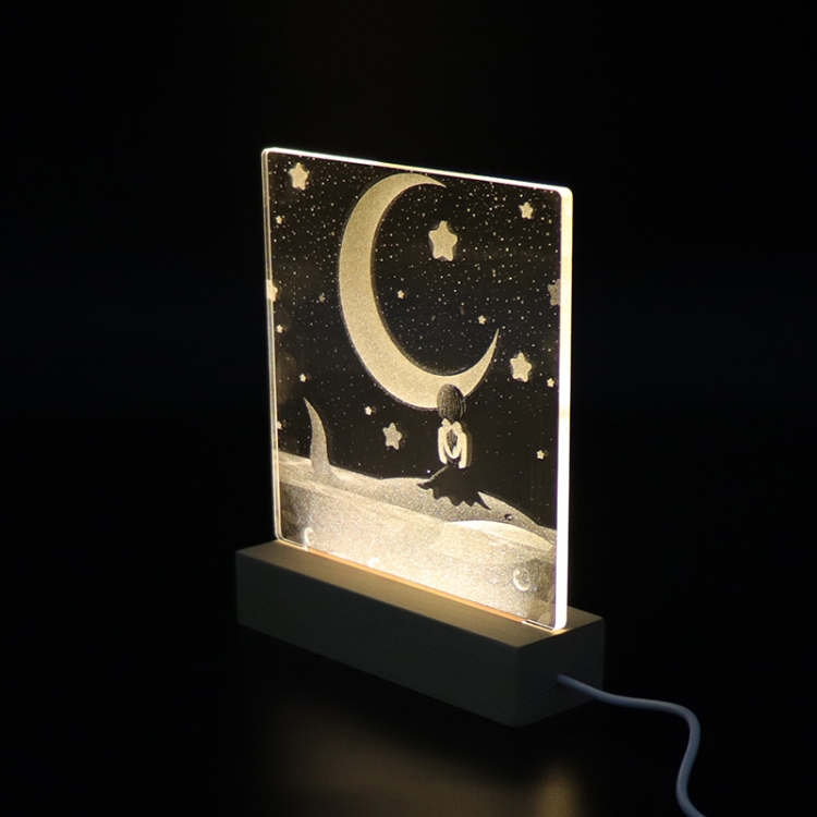 Whale Series Wood Base 3D Night Light LED Acrylic Visual Desk Lamp