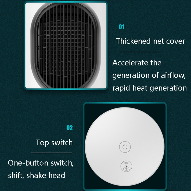 Home Office Can Shake Head Heater Desktop Mini Heater, EU Plug(Pearl White)