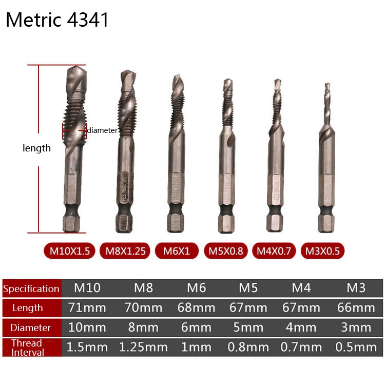 6 PCS / Set HSS Multi-Function Integrated Composite Tap Hole Tapping ...