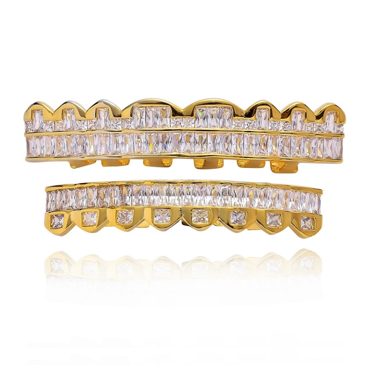 8 Teeth Square Zirconium Gold Teeth Hip Hop Braces, Colour: Gold Suit
