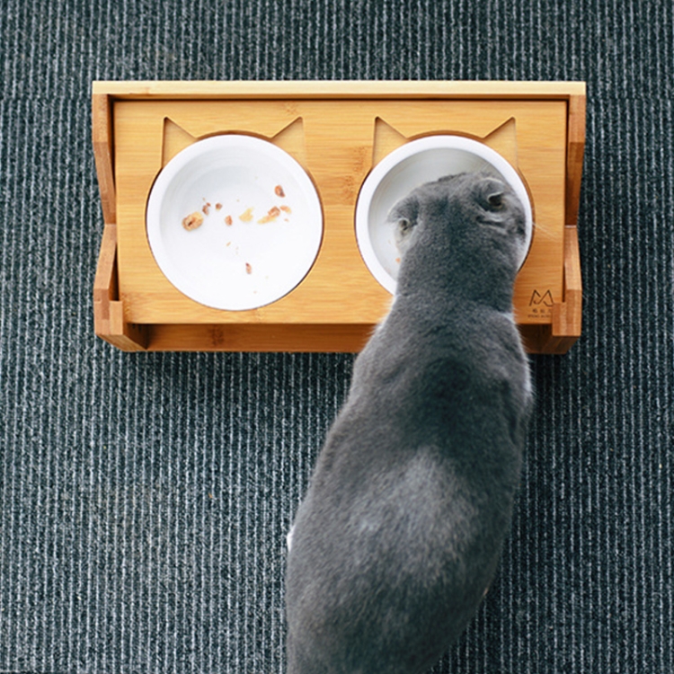 Bamboo Wood Lifting Cat Dining Table Adjustable Height Inclined Cat ...
