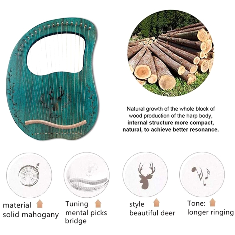Small Harp Laya Portable Mini Lyre,Style: 16 Tone Log Color Bright Panel