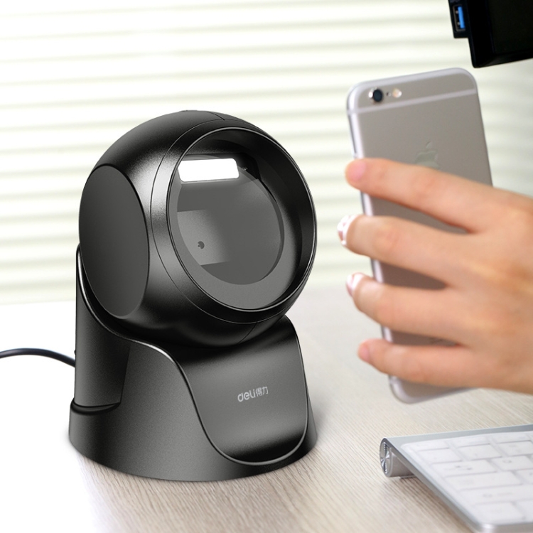 Deli 1 차원 코드 2 차원 코드 화면 바코드 스캐너 슈퍼마켓 외식 매장 스캐너 모델 14963 검정