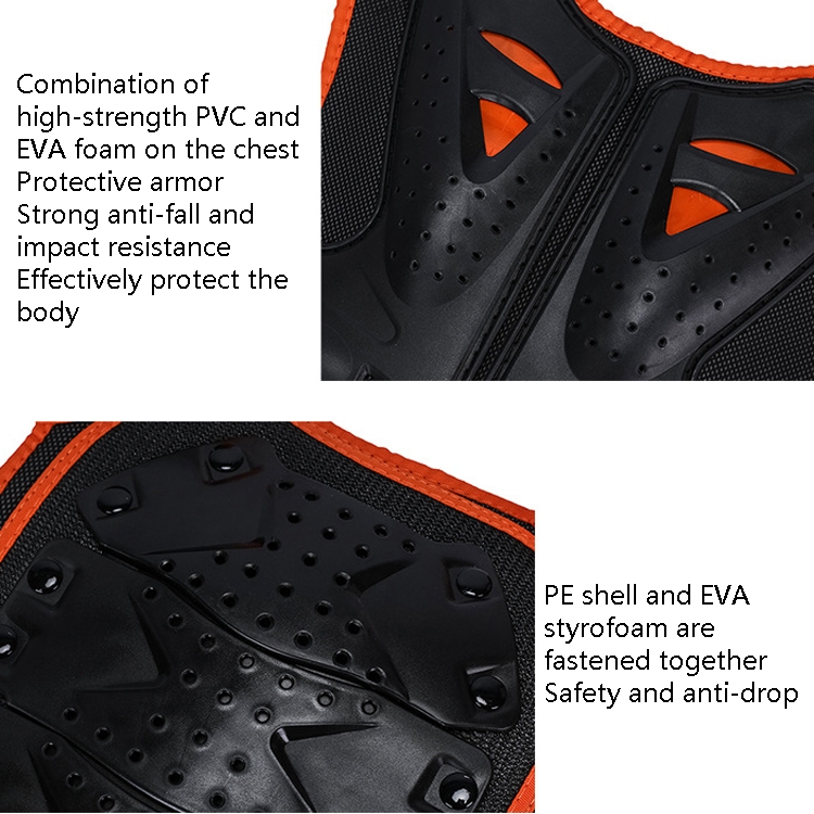 SULAITE 어린이 스케이트 등 보호대 가슴 보호대 척추 보호대 야간 반사 갑옷 어린이 승마 갑옷, 사양 : M (오렌지 블랙)