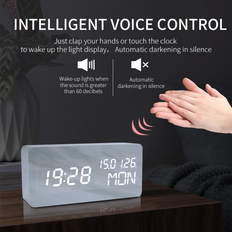 Reloj electrónico LED Reloj despertador con control de sonido de mármol ...