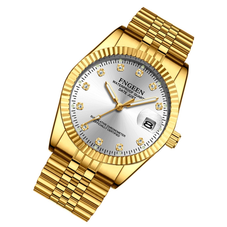 FNGEEN 7008 Men Fashion Diamond Dial Watch Couple Watch(Full Gold White ...