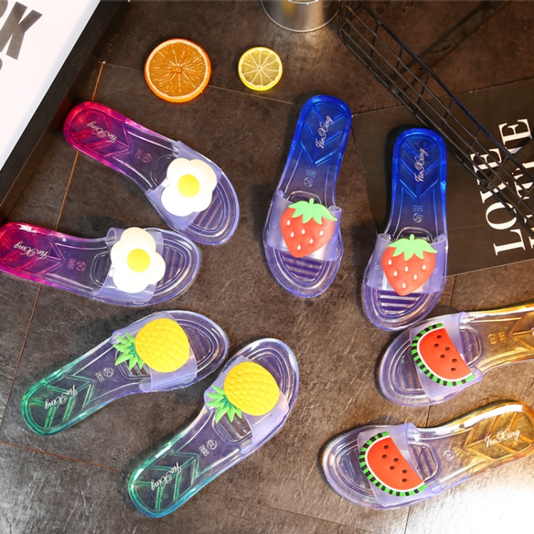 여름 숙녀 투명 젤리 크리스탈 슬리퍼 욕실 해변 샌들 외부 미끄럼 방지 슬리퍼 크기 41 딸기