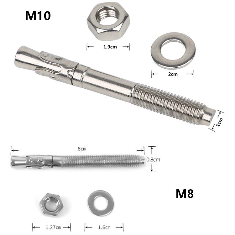 2 ชิ้น Xinda M10 ร็อคเสาเล็บสแตนเลสสกรูขยายตัวดึงหินเล็บ
