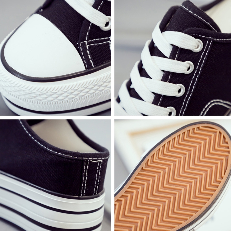 Women Thick-Soled Inner Heightened Semi-Slipper Canvas Shoes Lazy One ...