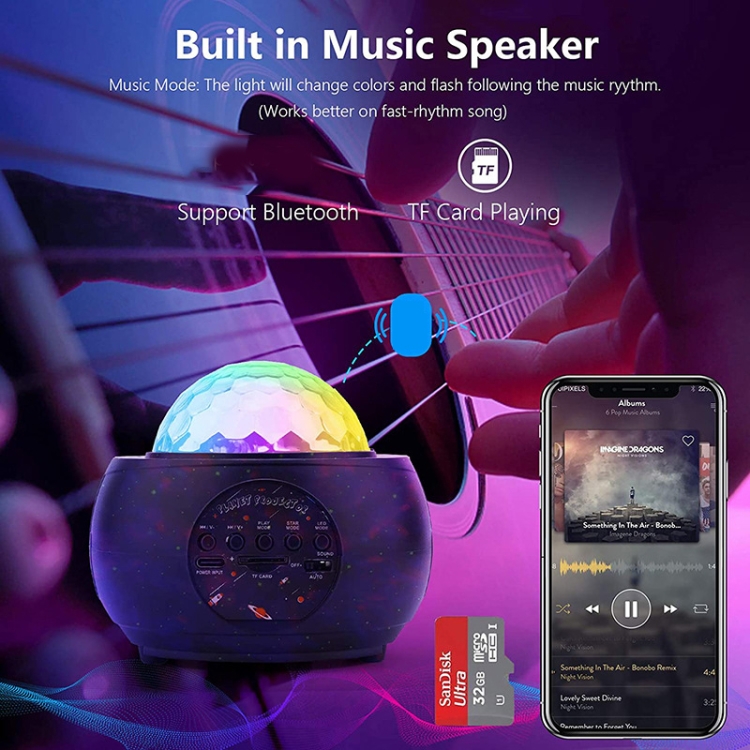 DQ-M3 LED Rotating Starry Sky Light Bluetooth Music Planets Ocean ...