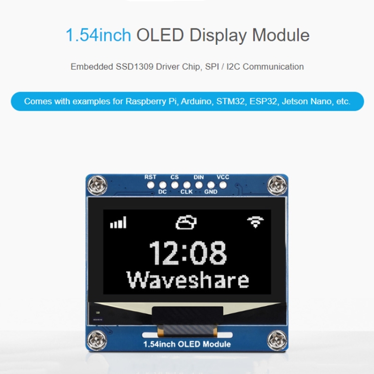 Waveshare 1.54인치 OLED 디스플레이 모듈, 128×64 해상도, SPI / I2C 통신(흰색)