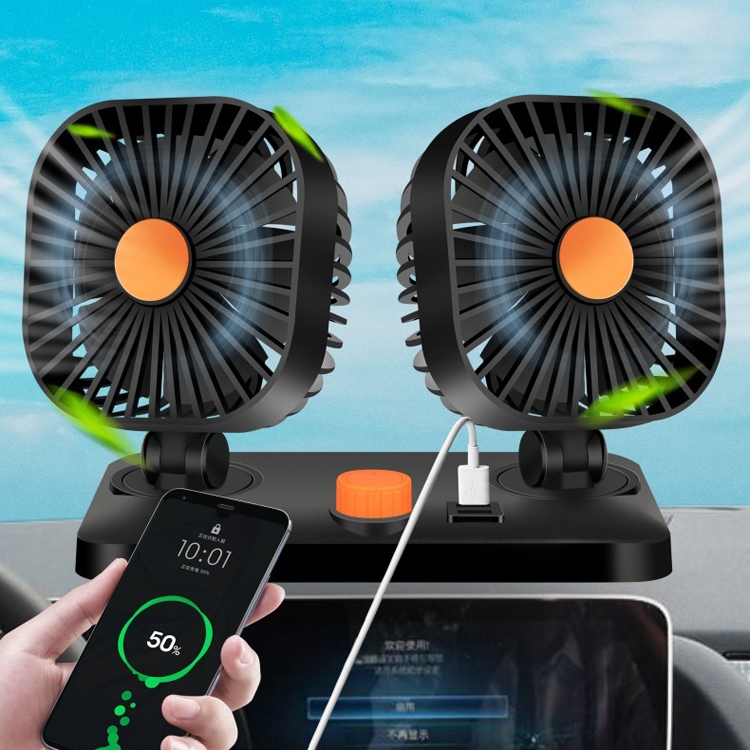 Mini USB 12 / 24V Car Electric Fan Double Head Fan