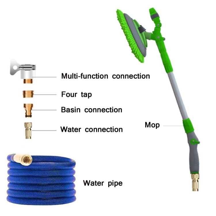 Soft Long-Handled Mop For Car Washing + Telescopic Hose Set, Style： Mop ...