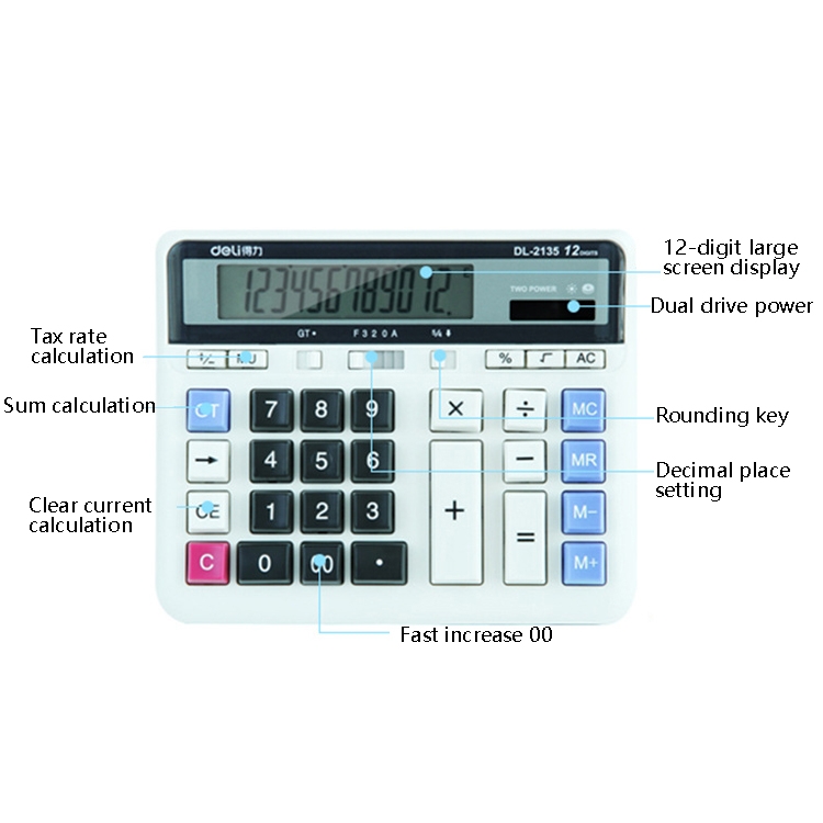 Deli 2135 Computer Keyboard Calculator Big Button Bank Office Finance ...