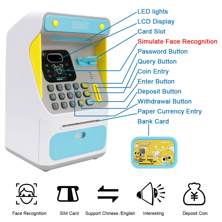 8010 Simulated Face Recognition ATM Machine Piggy Bank Password ...