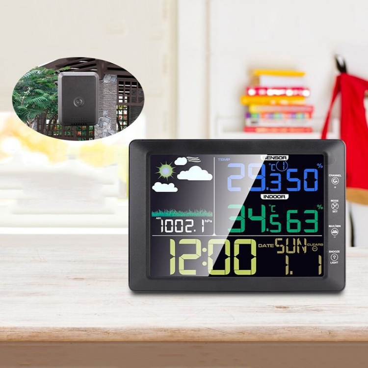 다기능 무선 화려한 화면 날씨 시계 실내 및 실외 열 혈압계 (TS-8210-BK 블랙)