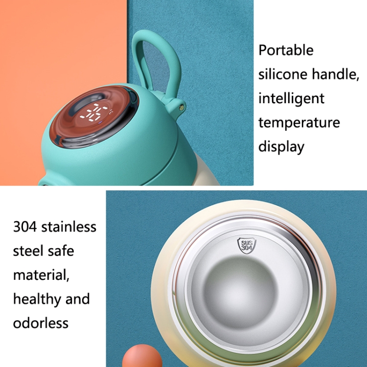 Gd 052 304 스테인레스 스틸 스마트 절연 컵 미니 휴대용 학생 온도 디스플레이 워터 컵 어린이 만화 큰 배꼽 컵 용량 320ml 파란색