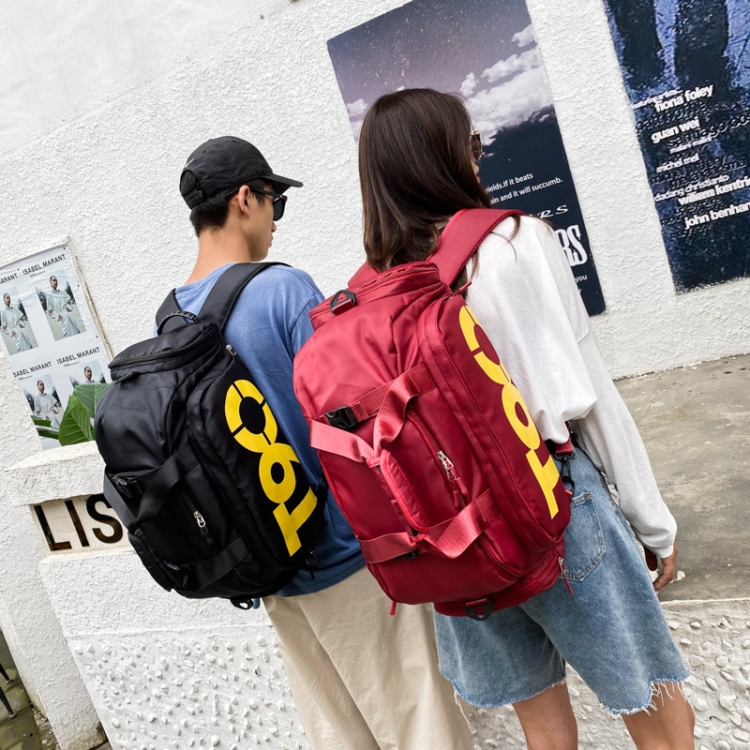 스포츠 피트니스 가방 대용량 수화물 가방 신발 위치와 젖은 젖은 분리 손으로 잡는 배낭 여행 가방 보라색 노란색