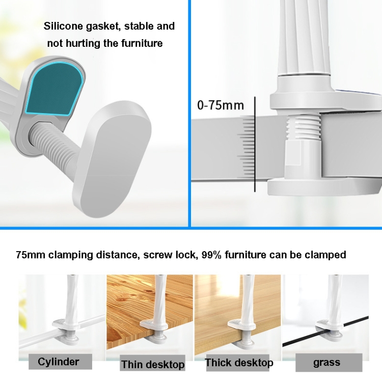 Two-Section Arm Mobile Phone Stand Bedside Desktop Lazy Stand(Black ...