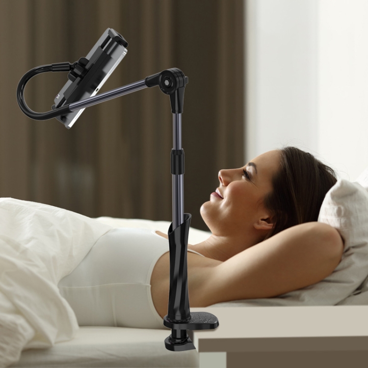 Two-Section Arm Mobile Phone Stand Bedside Desktop Lazy Stand(Black ...