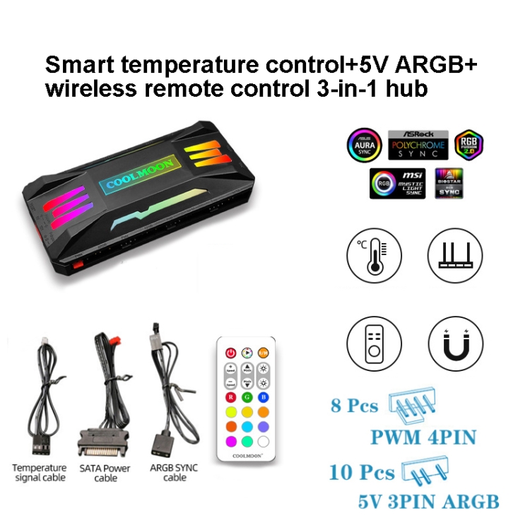 COOLMOON CM-MPAC PWM 5V ARGB Cooling Fan Remote Control For PC Case ...