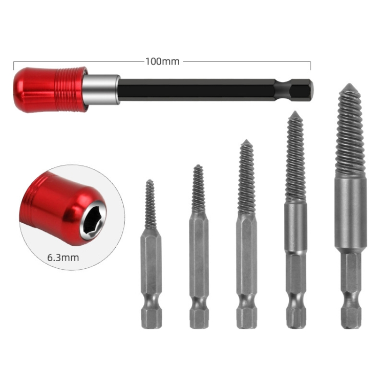 5 In 1 Long Thread+100mm Self-locking Pole Screw Extractor Six Corner ...
