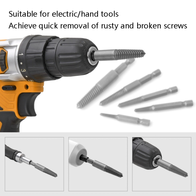 5 In 1 Long Thread+100mm Self-locking Pole Screw Extractor Six Corner ...