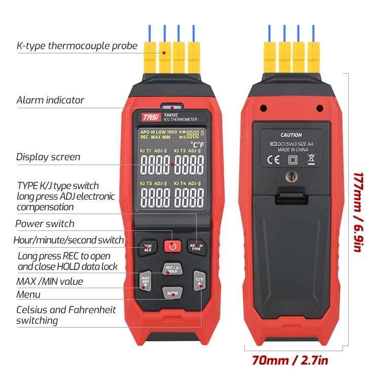 TASI Contact Temperature Meter K-Type Thermocouple Probe Thermometer ...