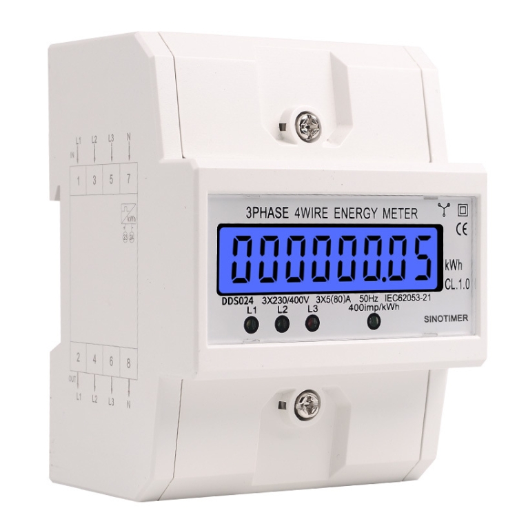 SINOTIMER Three-Phase Backlight Display Rail Type Electricity Meter 5 ...