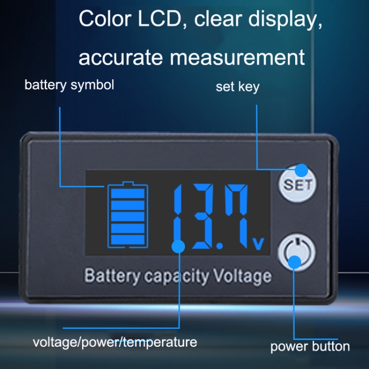 Two-Line Digital Display DC Voltmeter Lead-Acid Lithium Battery Charge ...