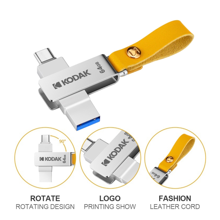 Kodak K243C 2 In 1 Type-C/USB-C + USB3.1 High-speed Transfer U disk ...