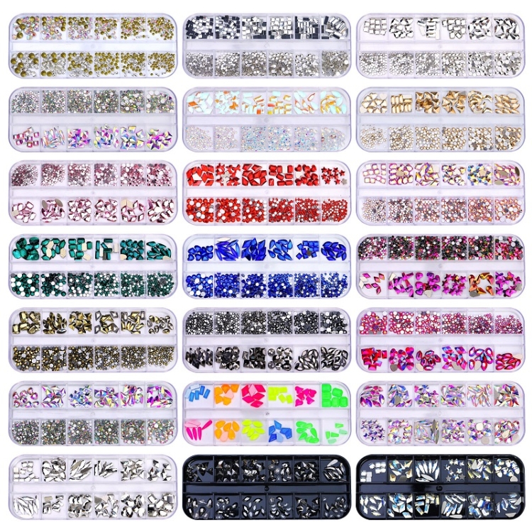 12 Grid Flat Bottom Shaped Nail Rhinestones Nail Decoration ...